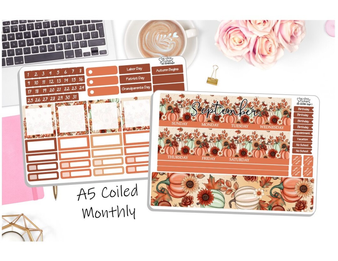 NEW! - A5 Monthly Coiled September Sticker Kit - Pumpkin Floral ...