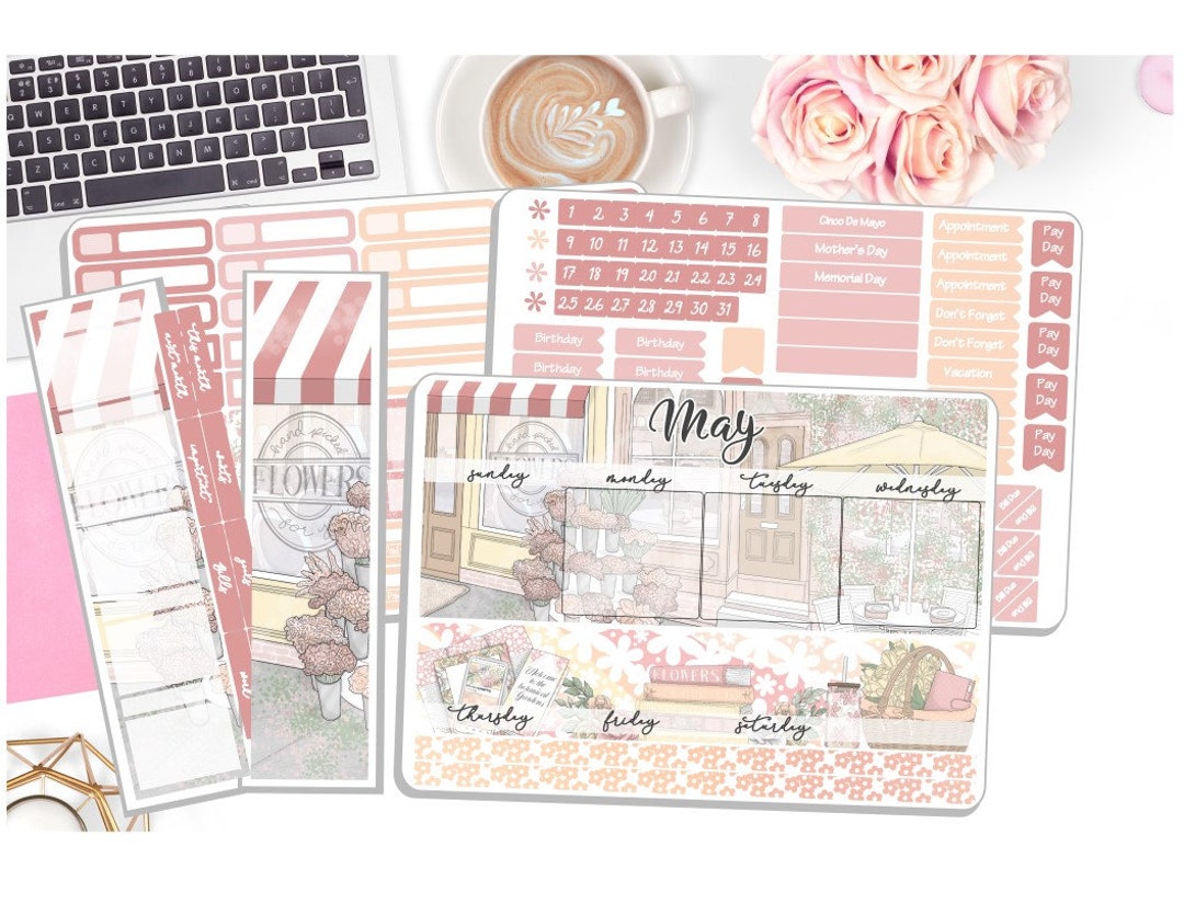 Monthly May Sticker Kit - Flowers - May Monthly Kit - Planner Stickers ...