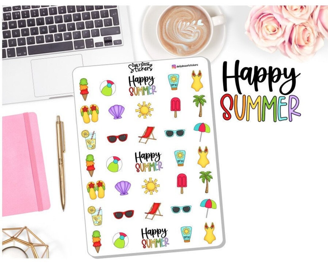 NEW! Happy Summer Sticker Set - Decor Stickers - Summer - Summer Decor ...