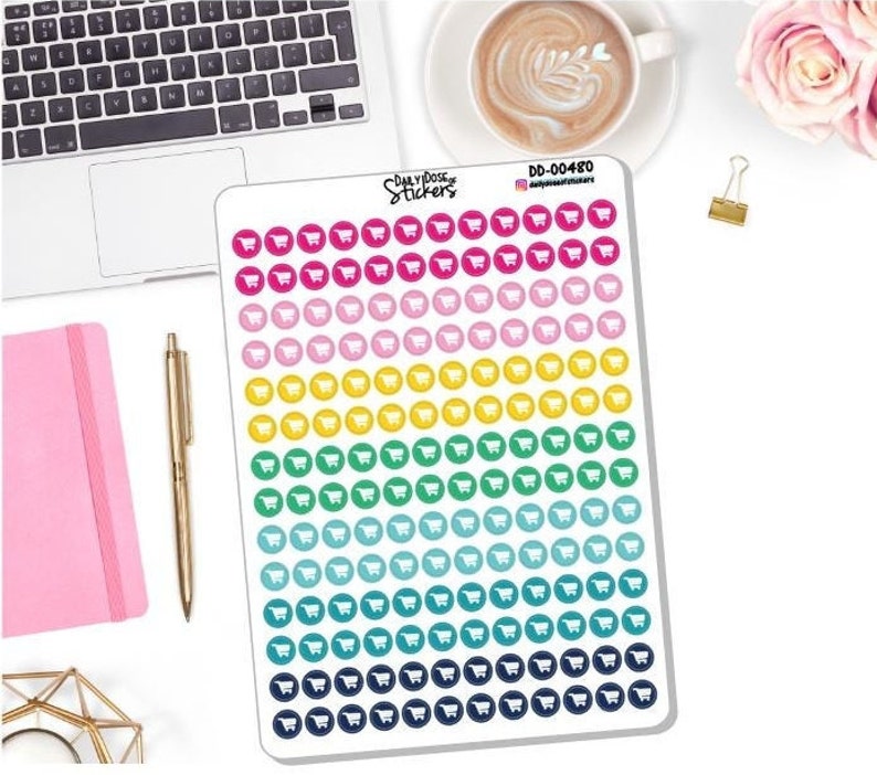 NEW Colorful Shopping Cart Round Icons Planner Stickers - Etsy