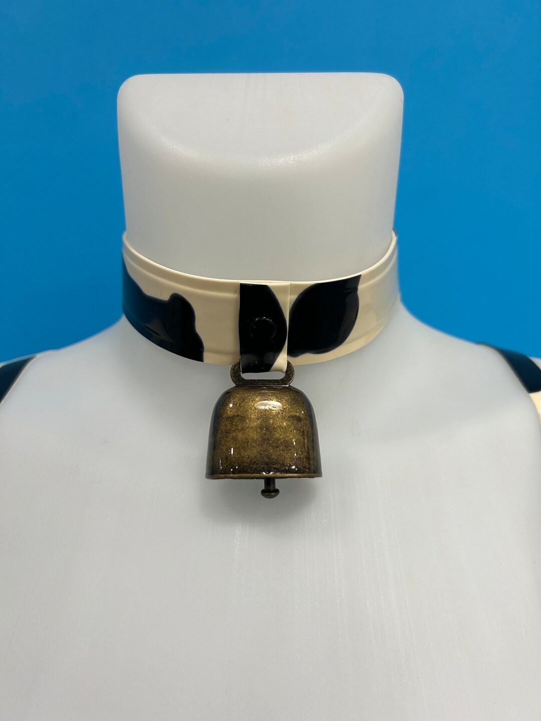 Latex Cow Print Collar With Antique Brass Cow Bell. - Etsy