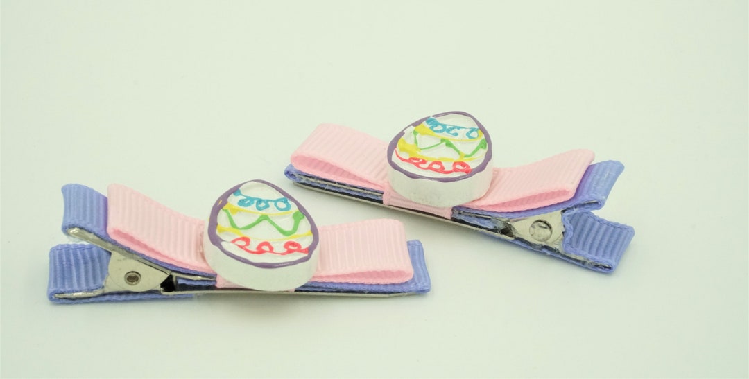 Easter Egg Hair Clips, Pink & Purple Bows, Set of 2 - Etsy