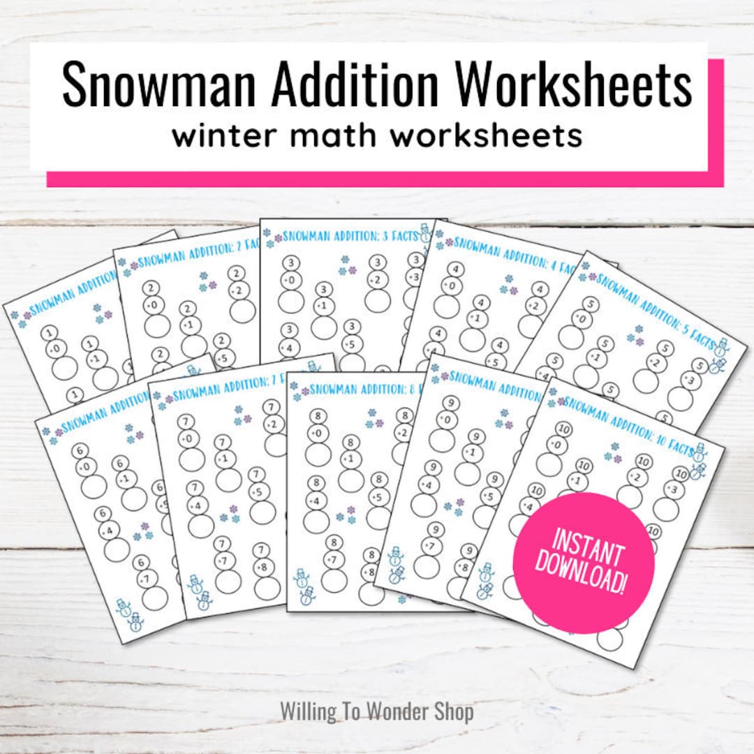 Snowman Addition Worksheets for Kids - Etsy