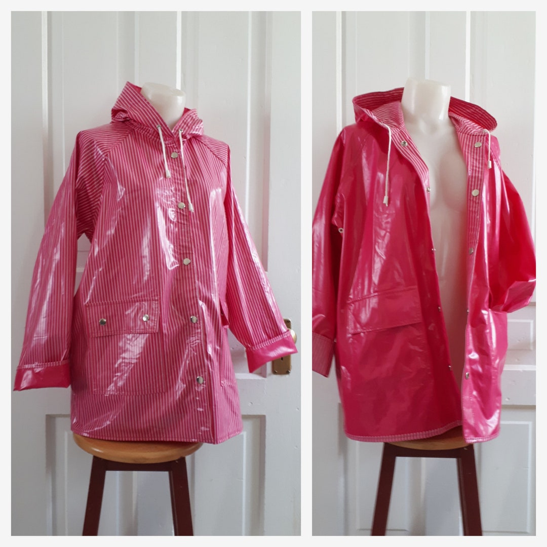 Vintage 70's Hot Pink Reversible Rain Coat 1970's Pink Candy Stripped ...