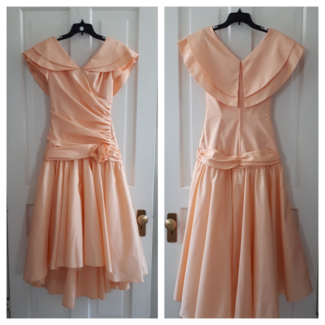 1980's Peach Taffata Dress Lovely Vintage Layered N Detailed Formal ...