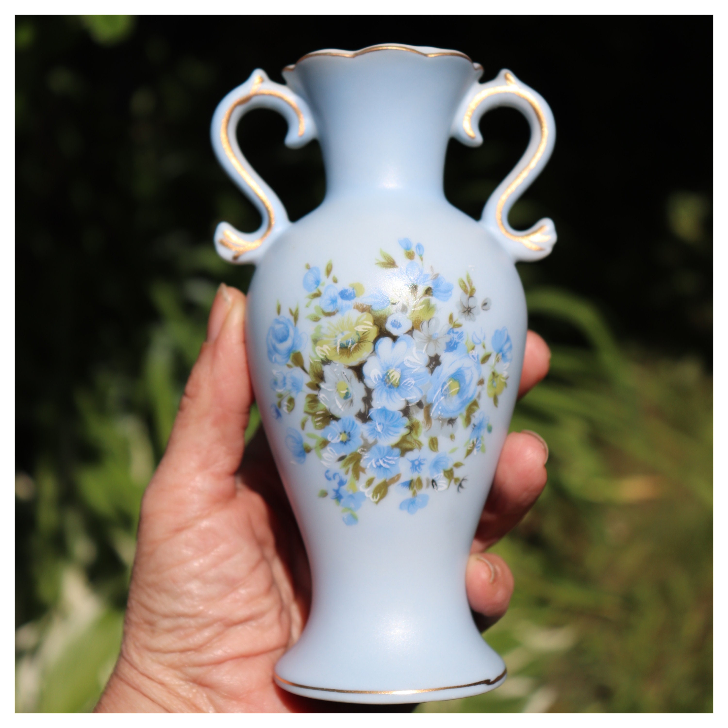 1960's Blue Floral Vase Country Cottage Floral Porcelain - Etsy