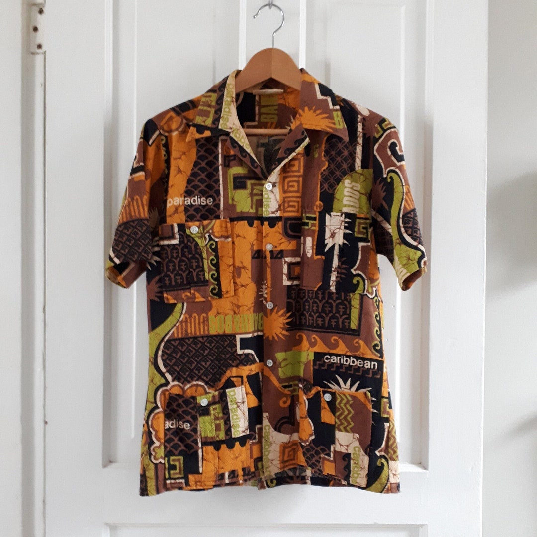1950's Backcloth Cabana Shirt Tropical Bahama's Promo Button up Shirt ...