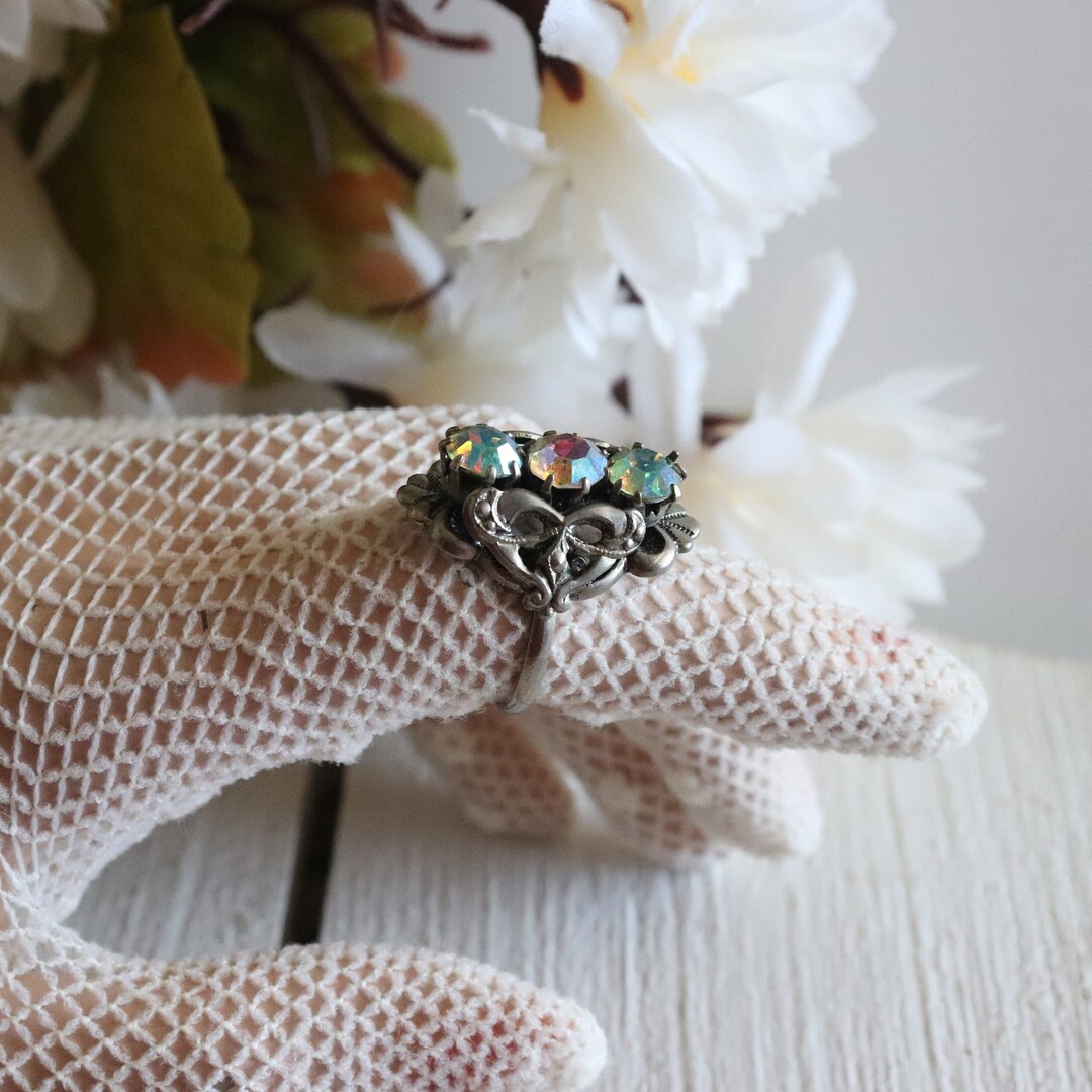 1980's Art Deco Revival Pewter N Rhinestone Ring Antiqued Pewter ...