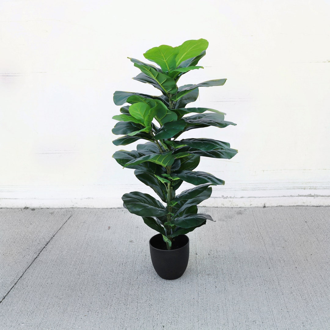 3.5ft Artificial Real Touch Fiddle Leaf Fig Tree in Black Pot Faux ...