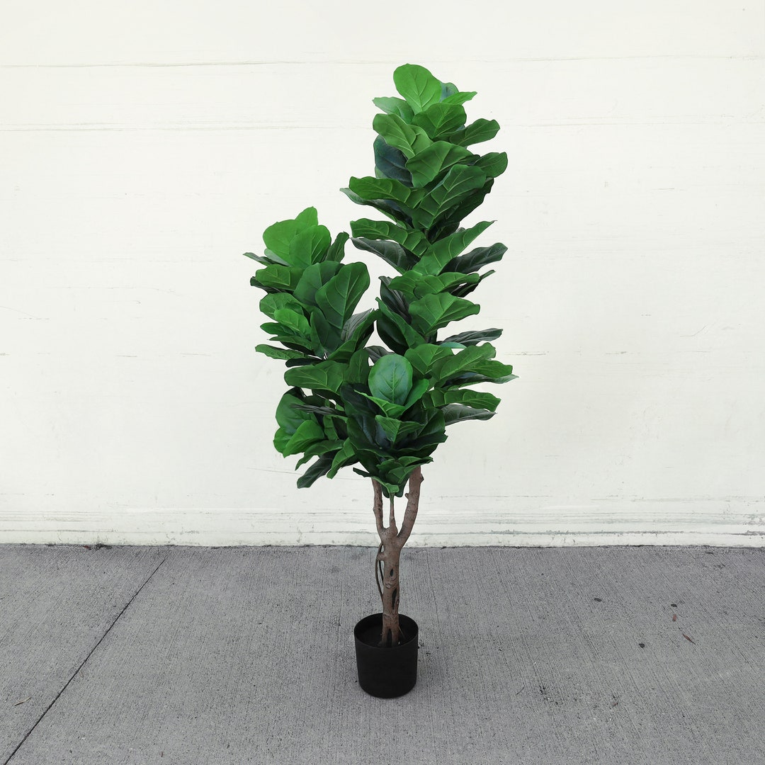 6ft Artificial Real Touch Fiddle Leaf Fig Tree in Black Pot | Faux ...