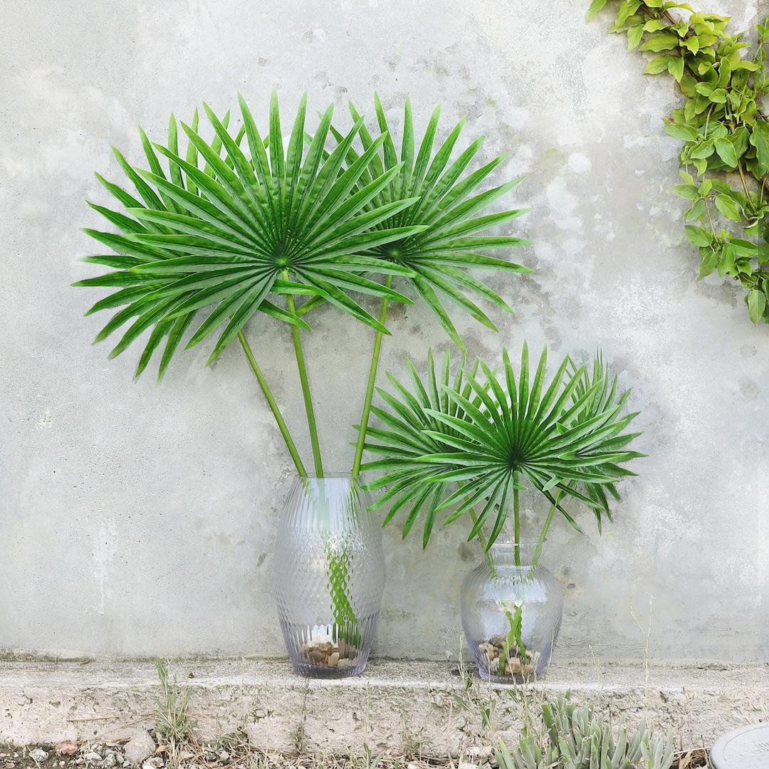 Set of 3 | Artificial Tropical Fan Palm Leaf Stem | Real Touch Faux ...