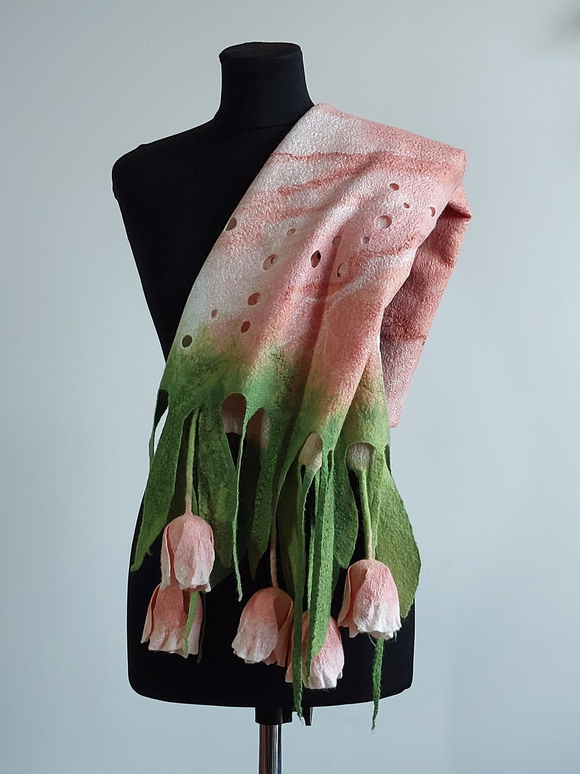 Felt Flower Scarf Tulips, Women Organic Scarf, Eco Friendly Gifts, Felt ...