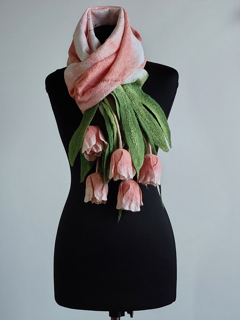 Felt Flower Scarf Tulips, Women Organic Scarf, Eco Friendly Gifts, Felt ...