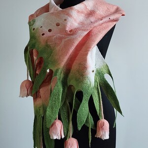 Felt Flower Scarf Tulips, Women Organic Scarf, Eco Friendly Gifts, Felt ...