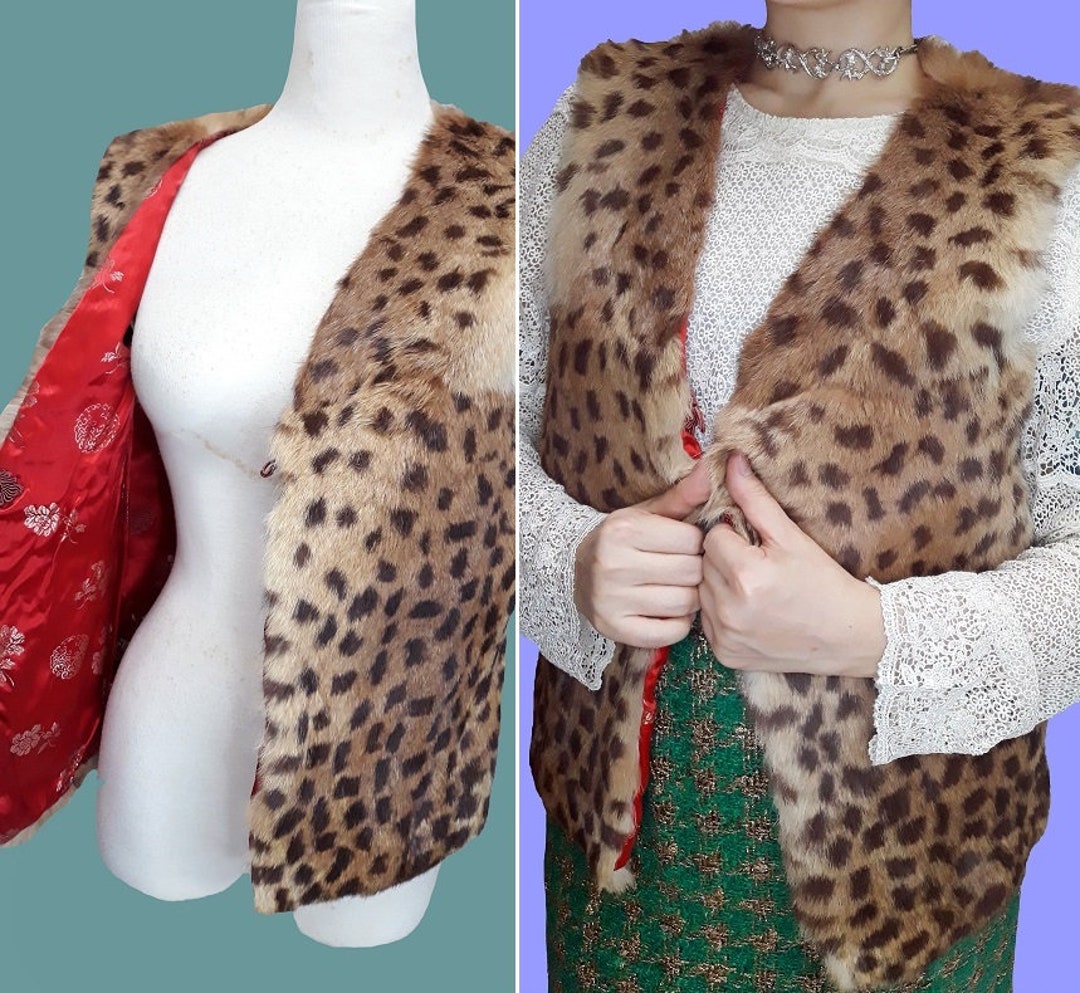 Fiber Street VINTAGE Vintage 1980s Cheetah Print Real Fur and Red Satin ...