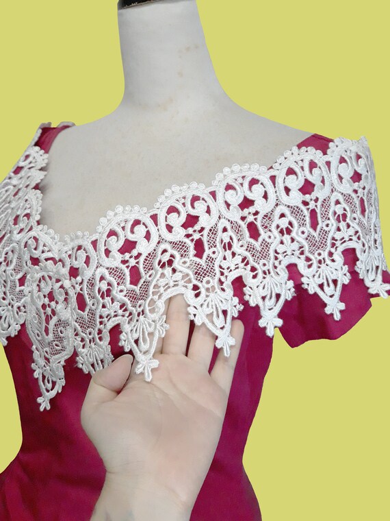 Fiber Street VINTAGE! 80s Incredibly Embroidered lace… - Gem