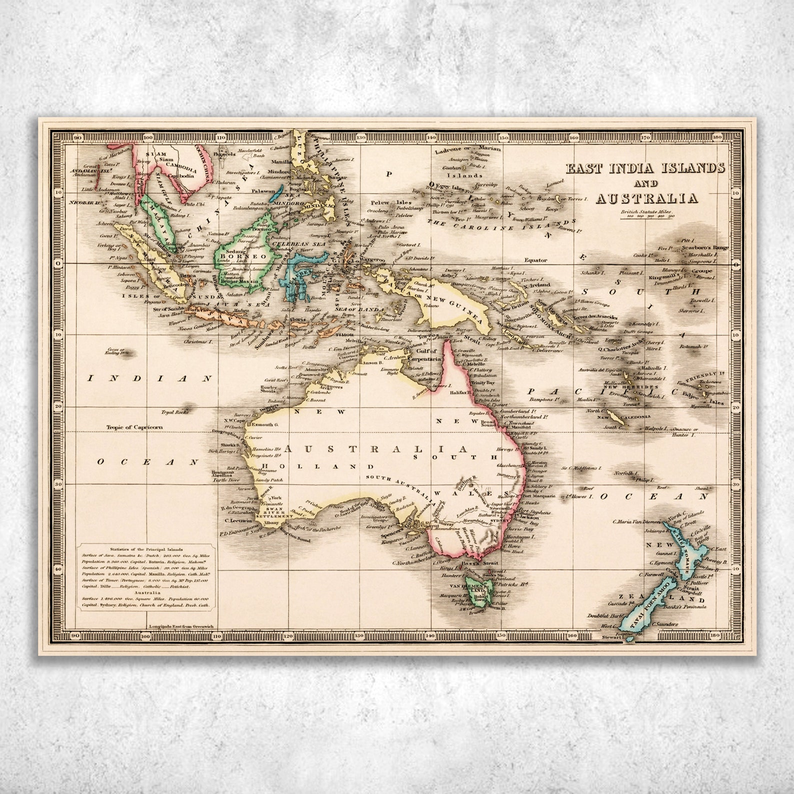 Old Map of the East Indian Islands and Australia by Johnston 1839 ...
