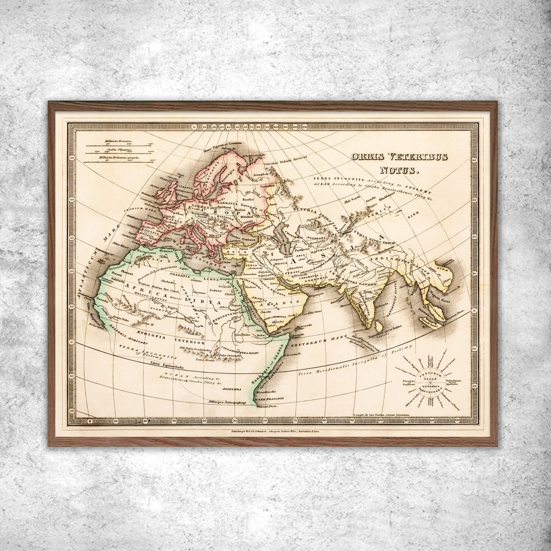 Old Map Orbis Veteribus Notus by Johnston 1839. Vintage World Poster ...