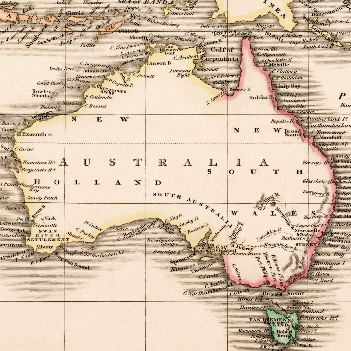 Old Map of the East Indian Islands and Australia by Johnston 1839 ...
