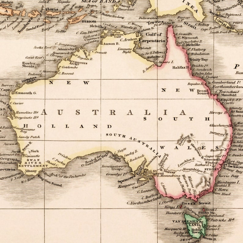 Old Map of the East Indian Islands and Australia by Johnston 1839 ...
