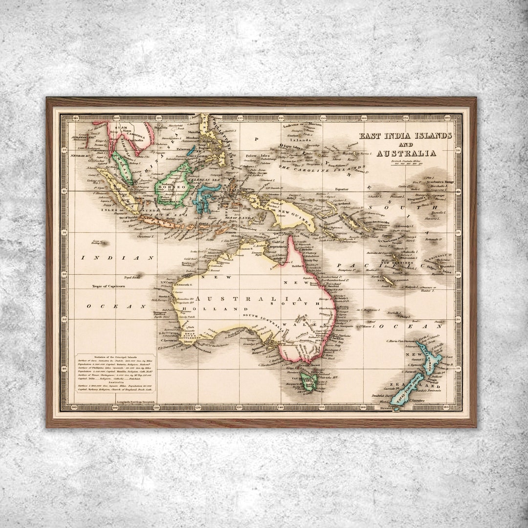 Old Map of the East Indian Islands and Australia by Johnston 1839 ...