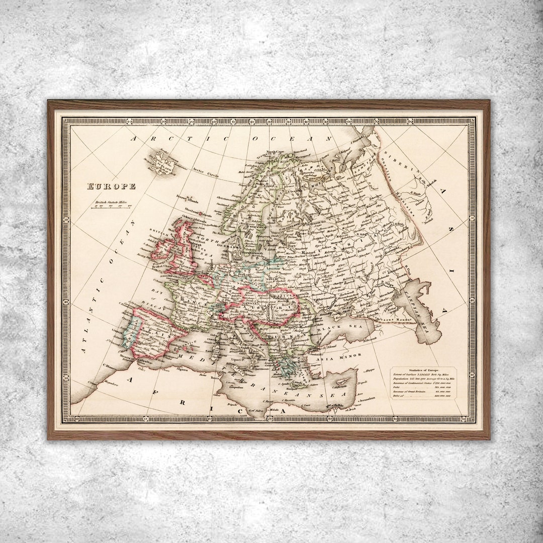 Old Map of Europe by Johnston 1839. Vintage World Poster. Old World Map ...