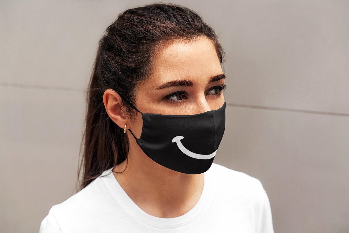 Face Mask Smile Face Mask Adults Face Mask Cotton Black | Etsy