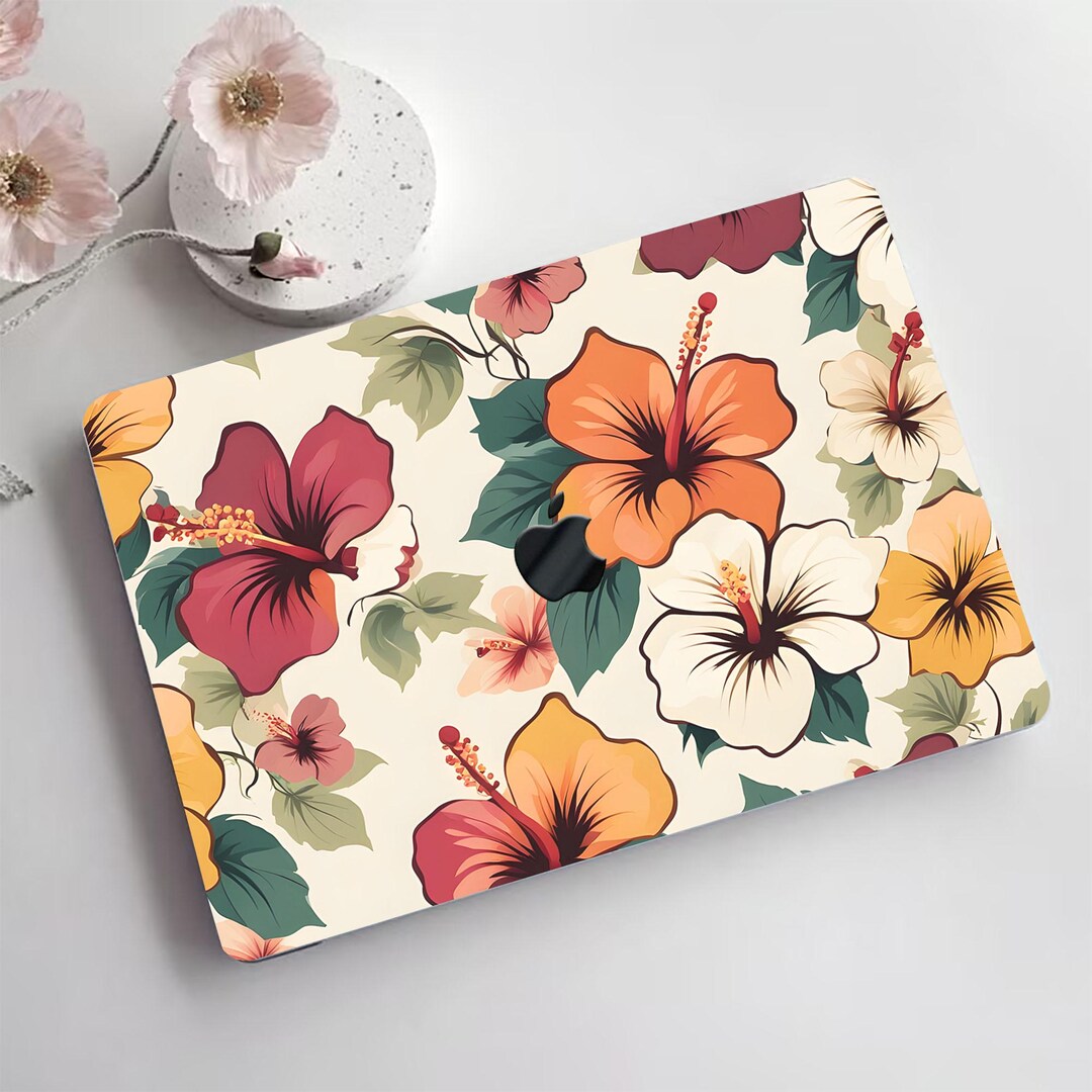 Hibiscus Flower MacBook Case: Retro Tropical Floral Art, Hard ...