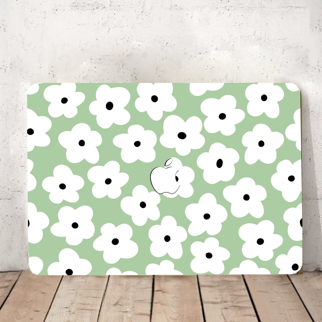 Seamless Cute White Flora Painting Hard Case Rubberized Black Dots Sage ...