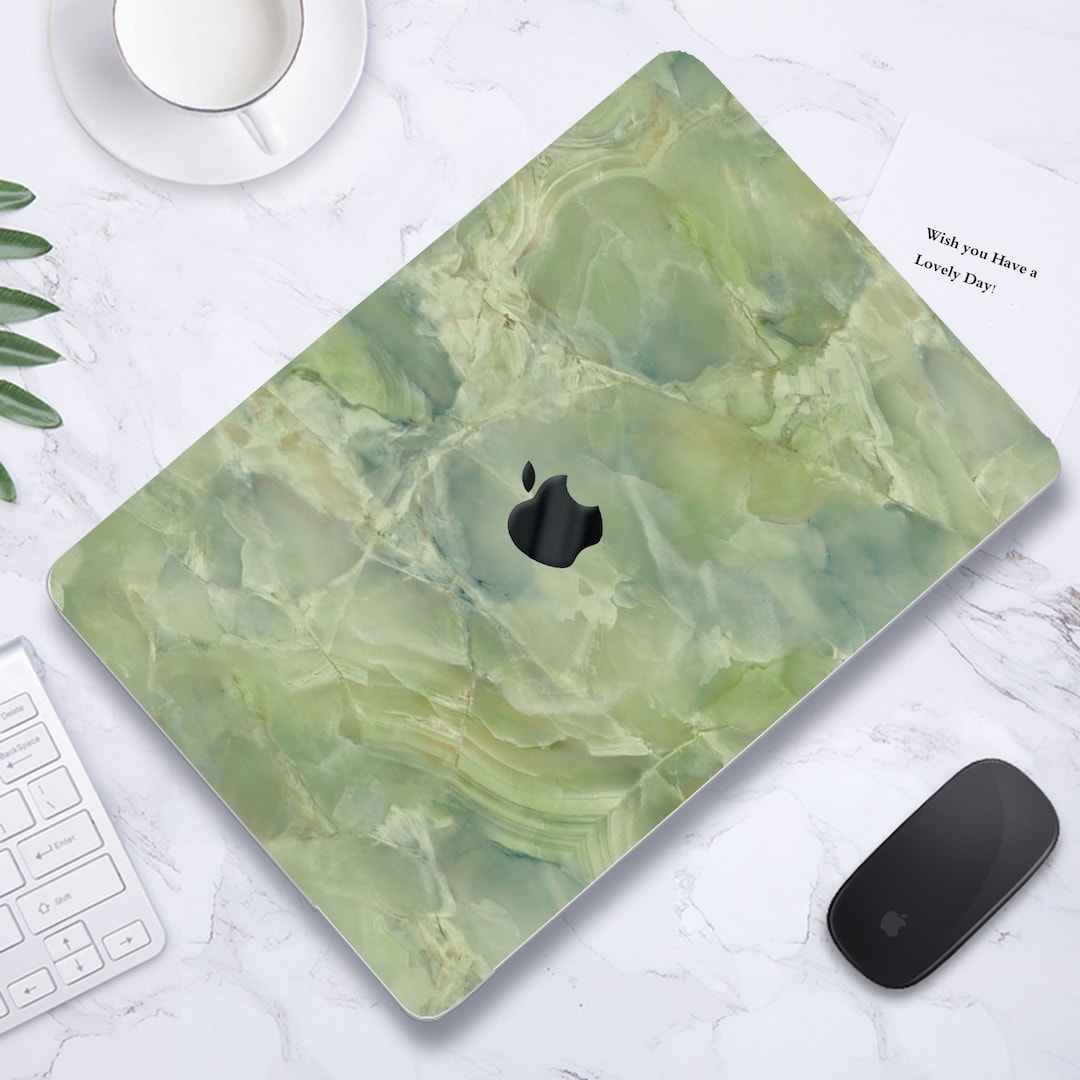 Green Jade Slab Crackled Layers Natural Marble Print Laptop Case Hard ...