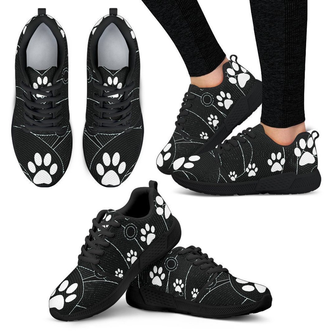 Black Pawprints Waves - Women's Veterinary Sneakers, Animal Lovers ...