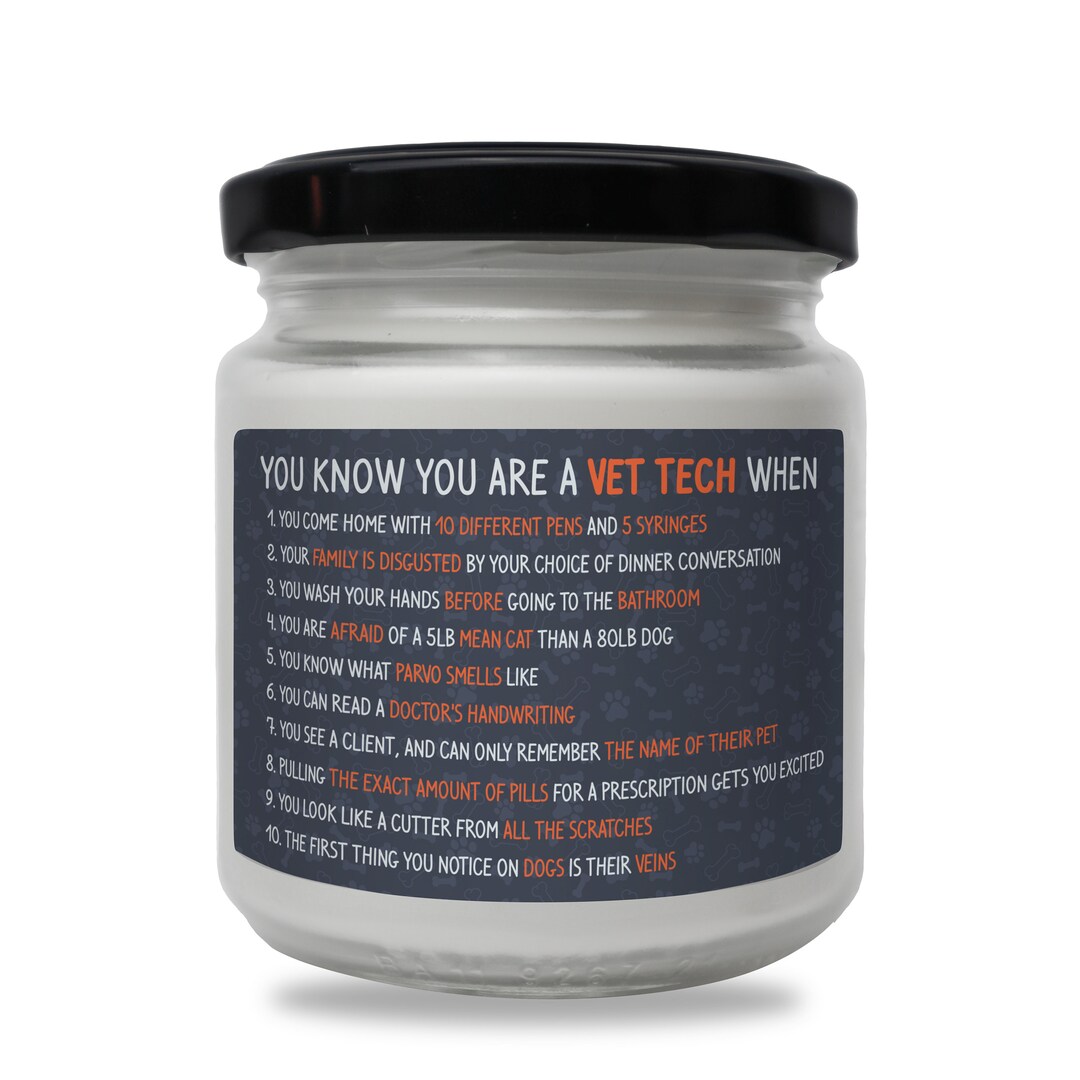 Vet Tech Jokes Candle, Funny Veterinary Technician Gift, Soy Wax Jar ...