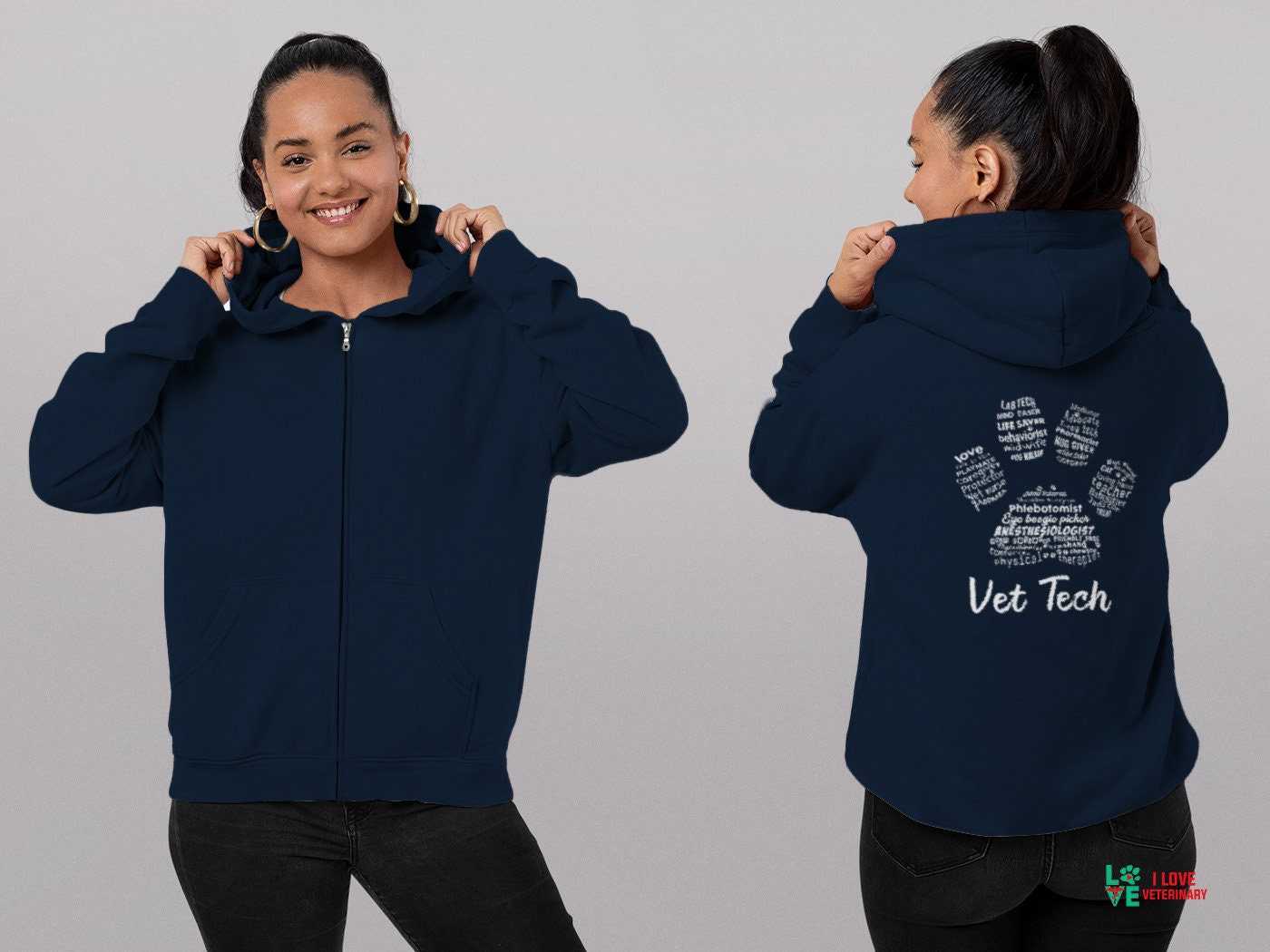 Vet Tech Paw Print Unisex Zip Hoodie, Perfect Gift for Vet Tech, Vet ...