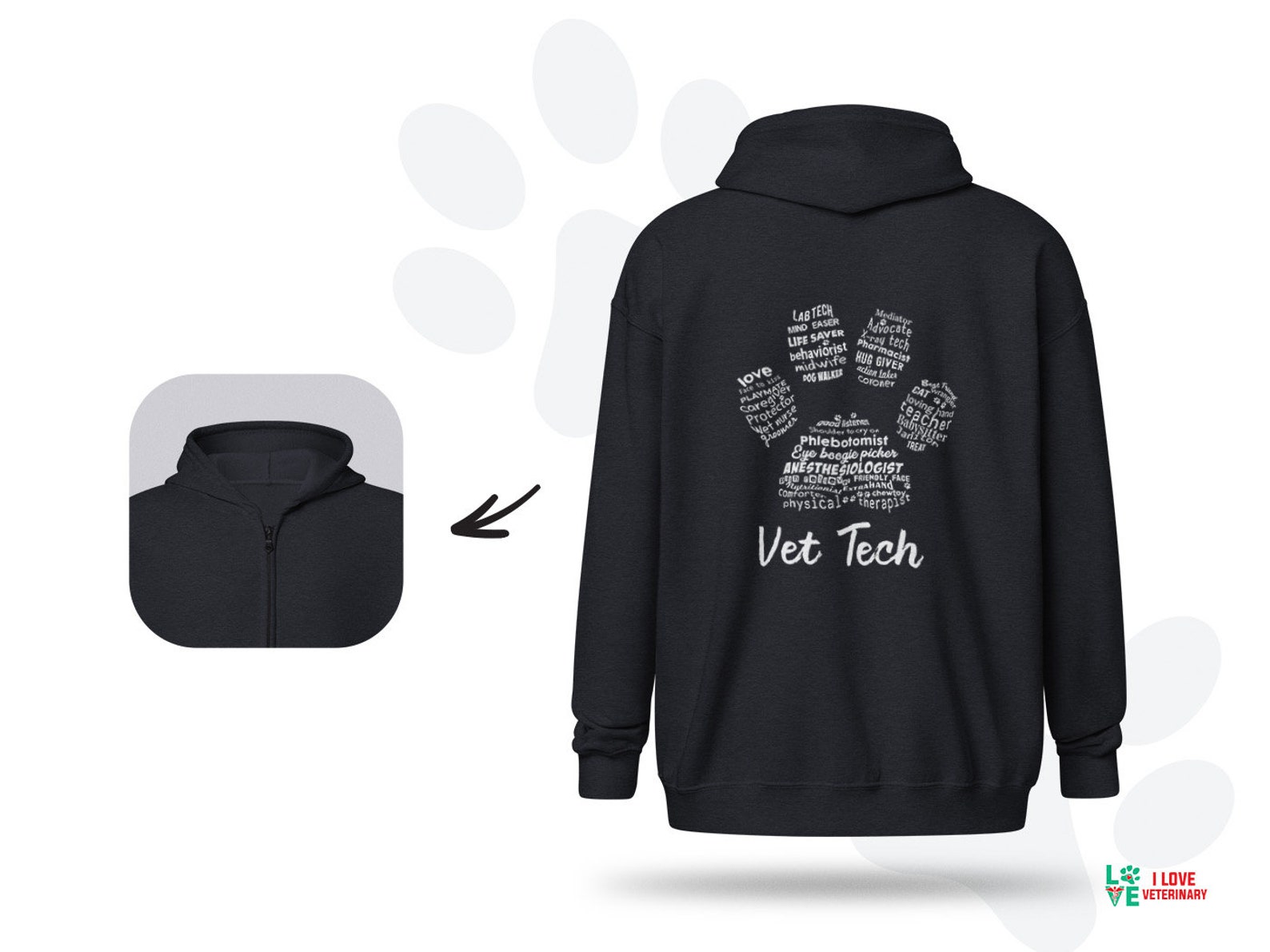 Vet Tech Paw Print Unisex Zip Hoodie, Perfect Gift for Vet Tech, Vet ...
