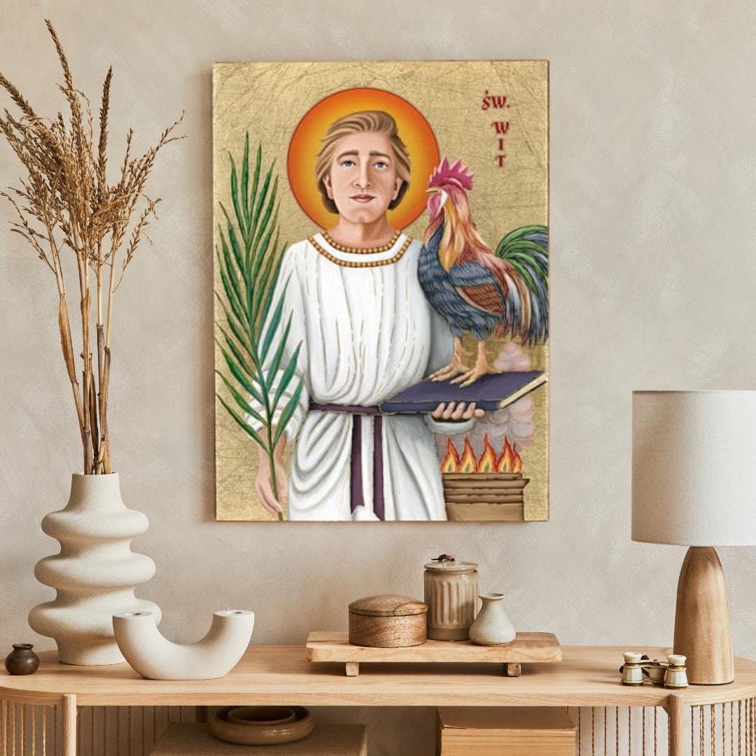 Handmade Saint Vitus Icon: Wooden Catholic Wall Decor, Gold Leaves ...