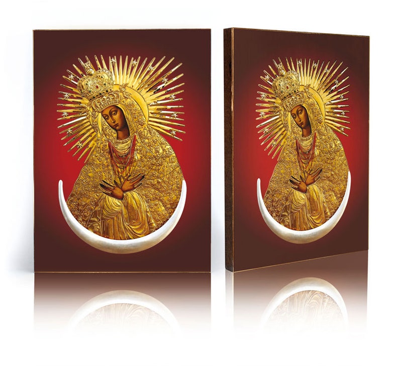 OUR LADY of VILNIUS Icon: Gates of Dawn, Wooden Wall Decor, Gold Leaves ...