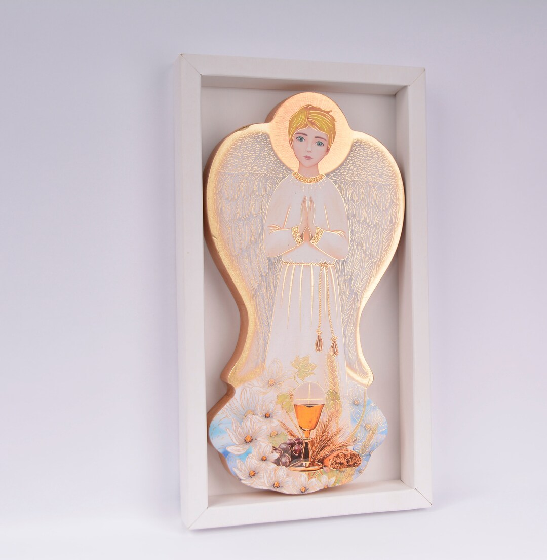 Guardian Angel Icon, Handmade Icon, Wooden Icon, Guardian Angel Nursery ...