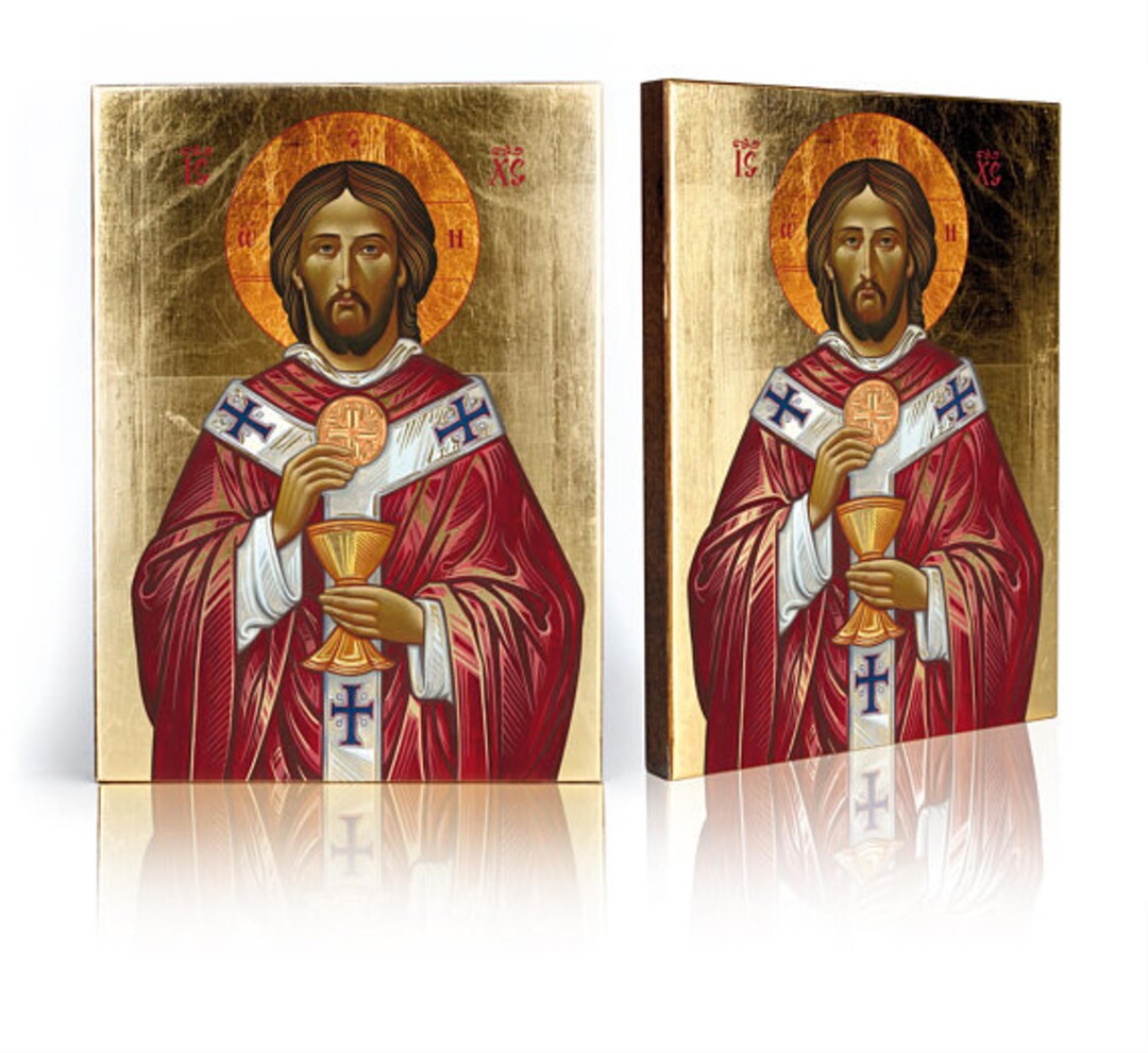 Icon of Jesus Christ With the Holy Communion, Handmade Icon, Wooden ...