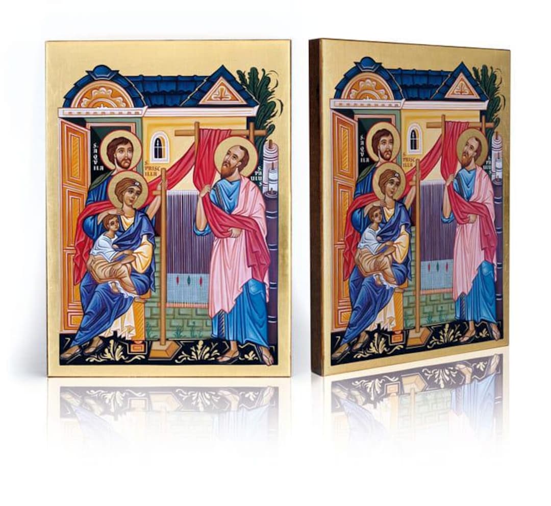 Icon of Saints Priscilla and Aquila, Handmade Icon, Wood Icon, Natural ...
