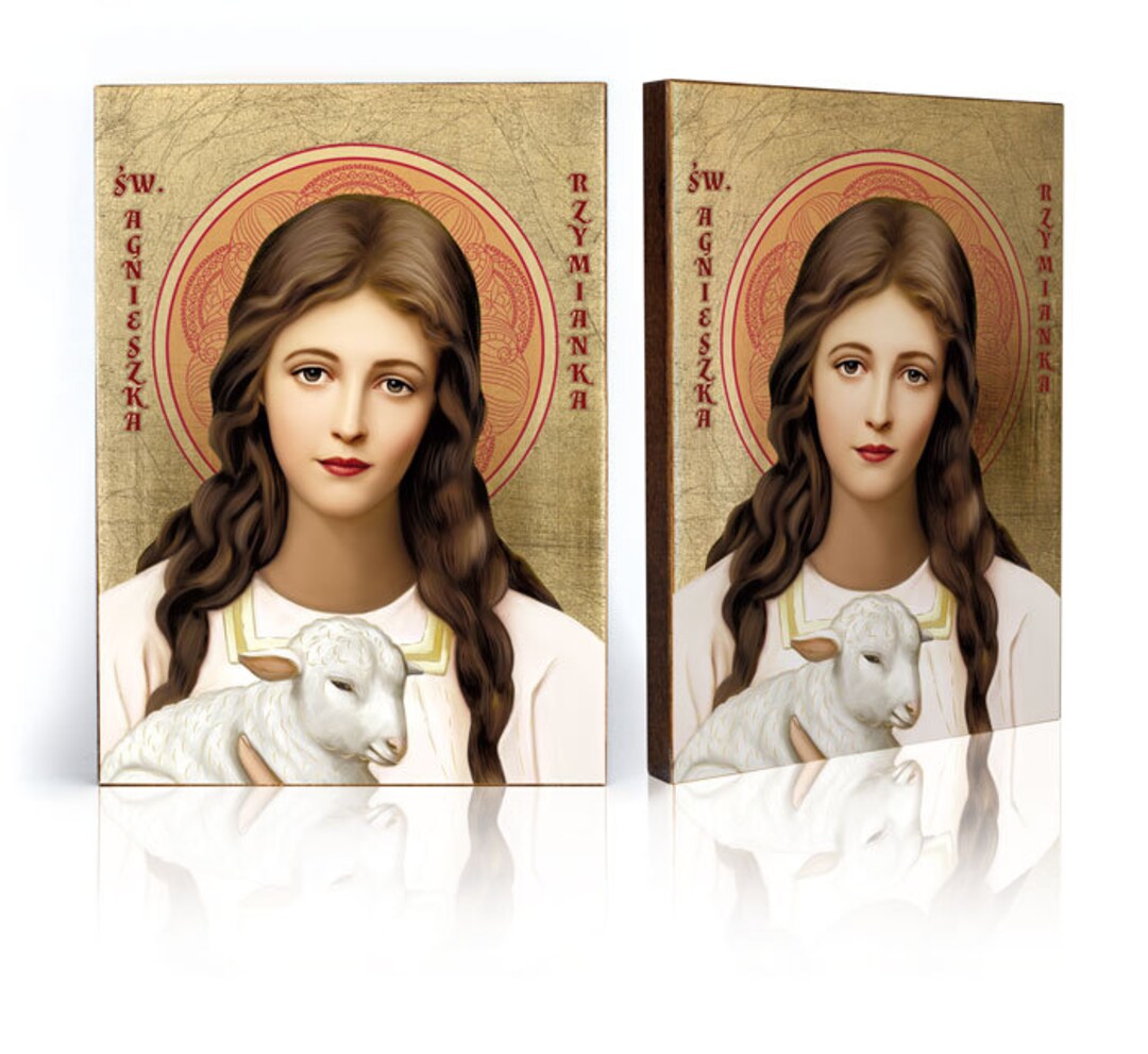 SAINT AGNES of ROME Handmade Icon: Wooden Catholic Wall Art With Gold ...