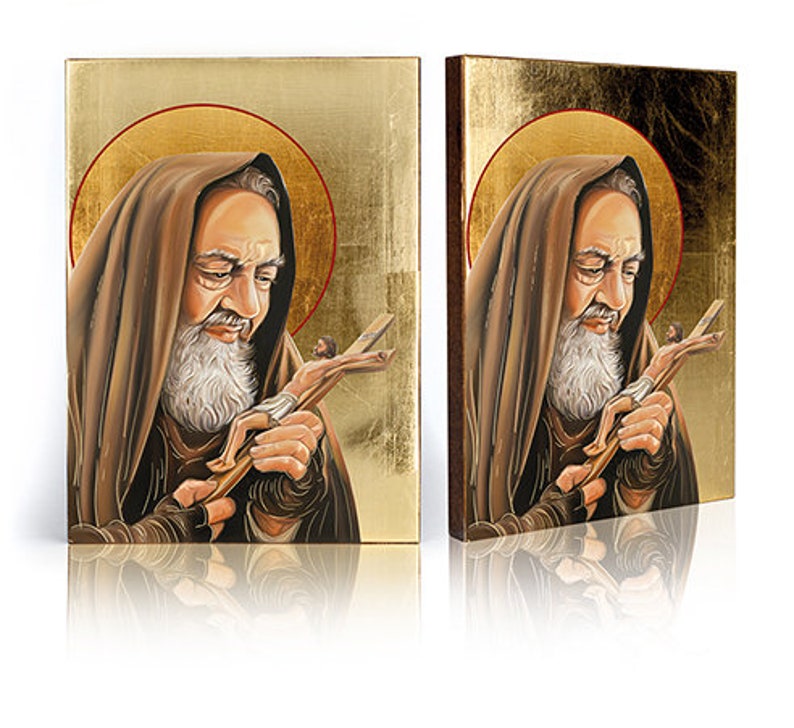 Handmade Saint Padre Pio Icon, Wooden Catholic Wall Decor With Gold ...