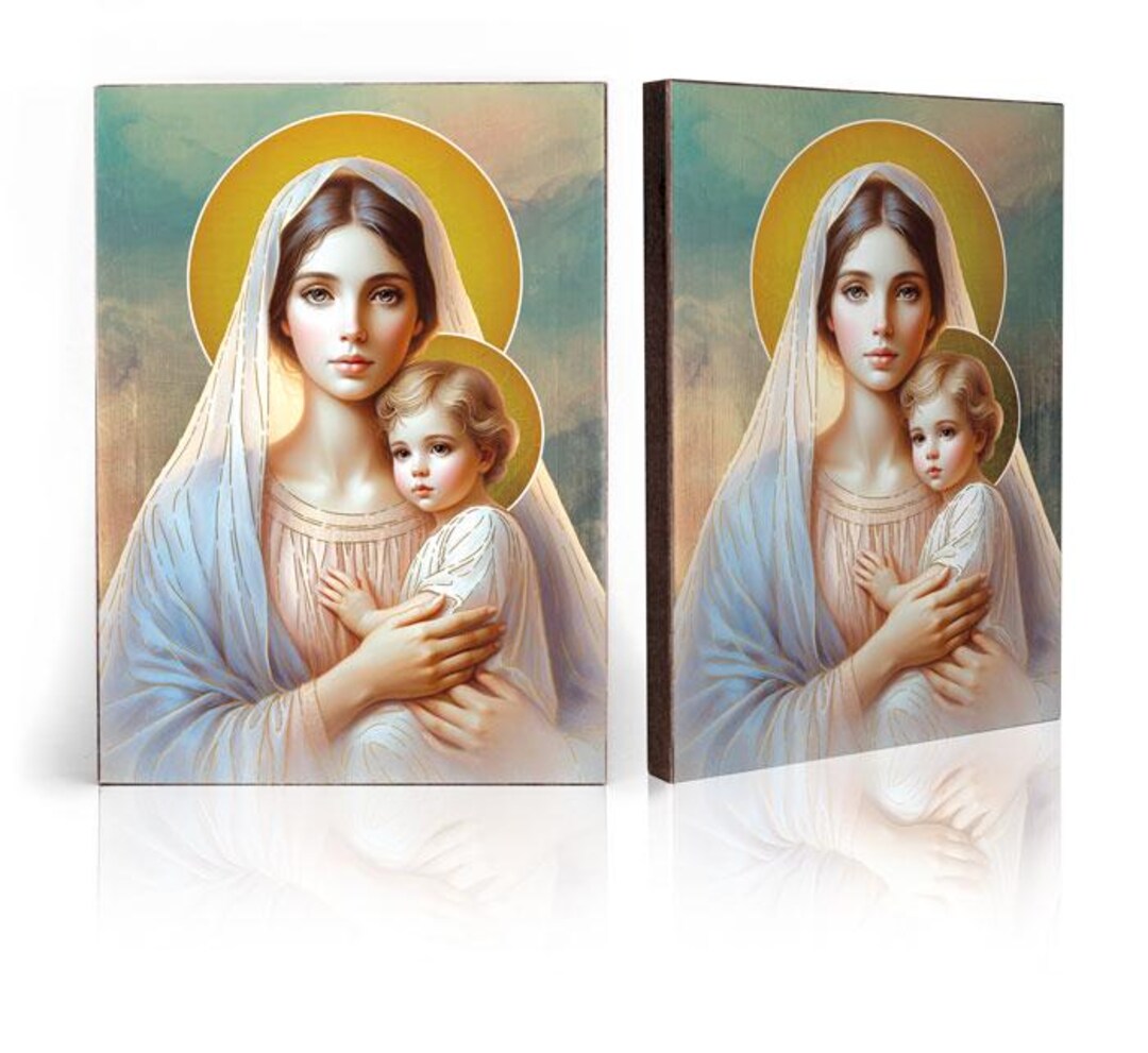 Icon of Holy Virgin With Infant Jesus, Handmade Icon, Wooden Icon ...