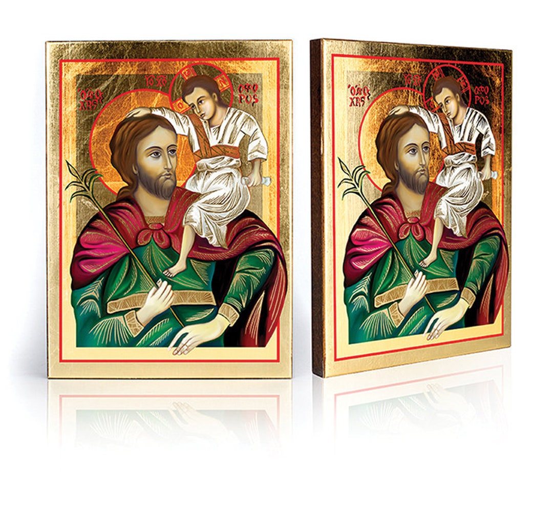 Icon of Saint Christopher With Jesus Child, Handmade Icon, Wood Icon ...