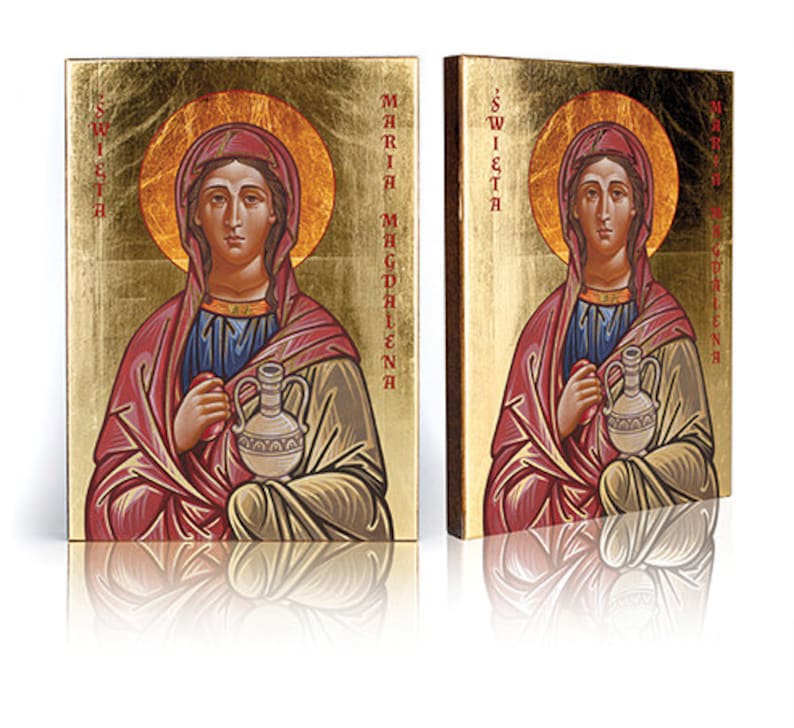 SAINT MARY MAGDALENE Handmade Icon: Catholic Wall Decor, Golden Leaves ...