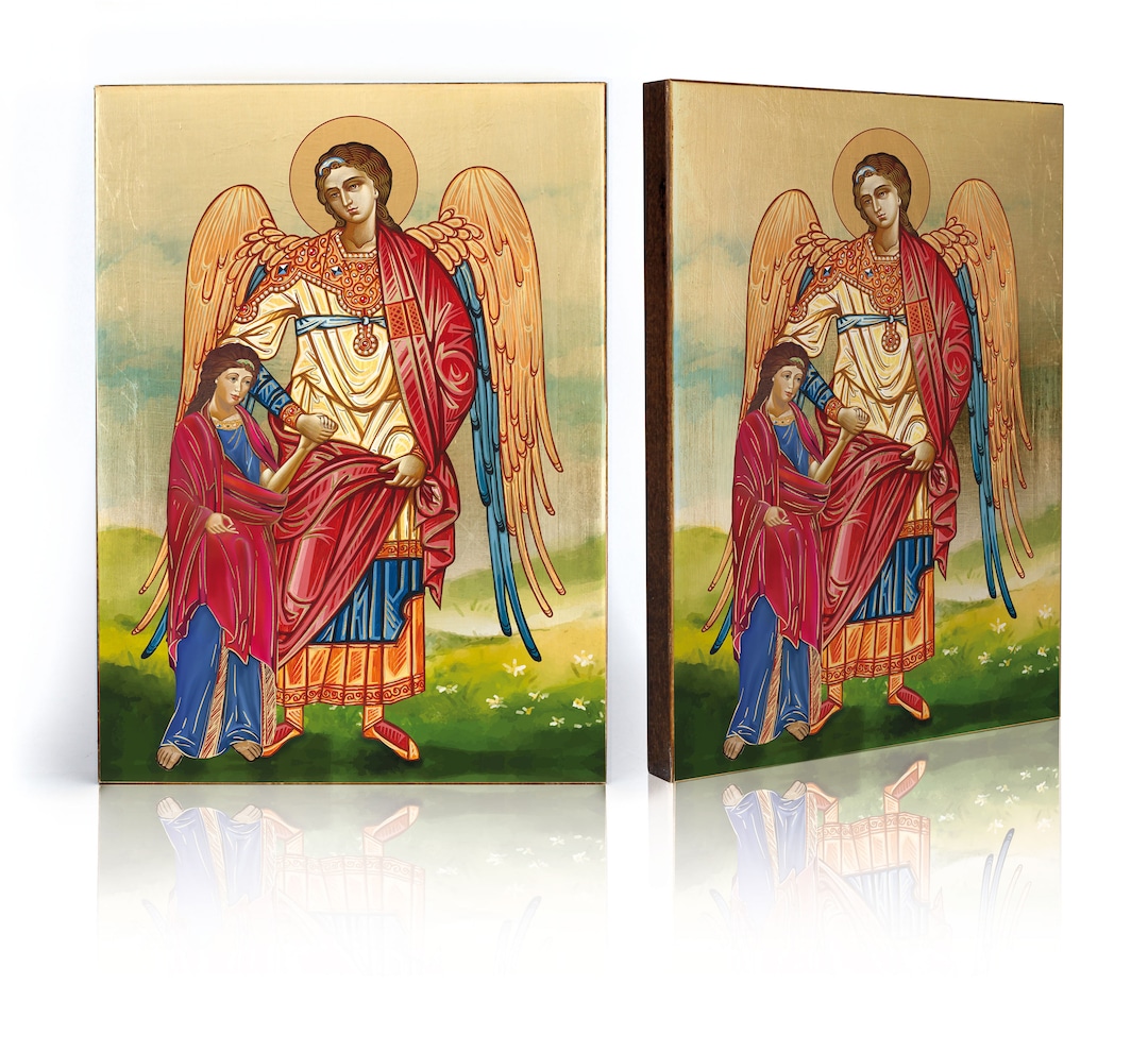 Guardian Angel Icon, Handmade Icon, Wooden Icon, Guardian Angel Nursery ...
