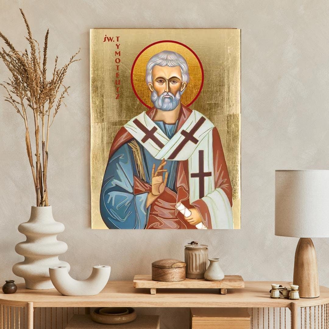 Handmade Saint Timothy Icon: Wooden Catholic Art, Wall Decor, Gold ...