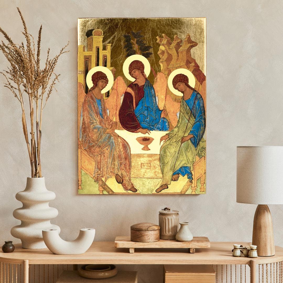Handmade HOLY TRINITY Icon: Catholic Wooden Wall Art, Gold Leaves ...