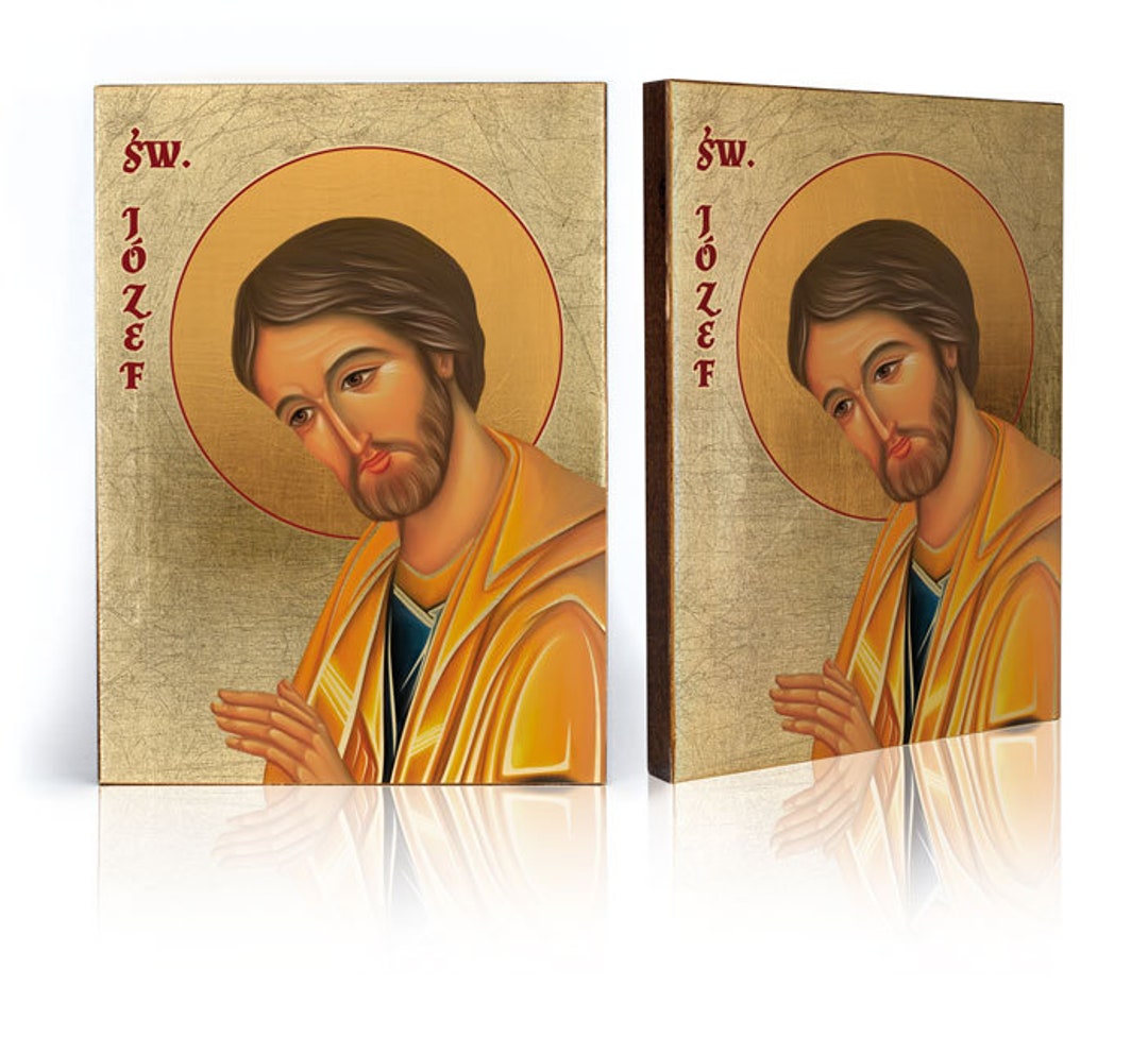 SAINT JOSEPH Icon: Handmade Catholic Wall Decor, Gold Leaves, Wooden ...