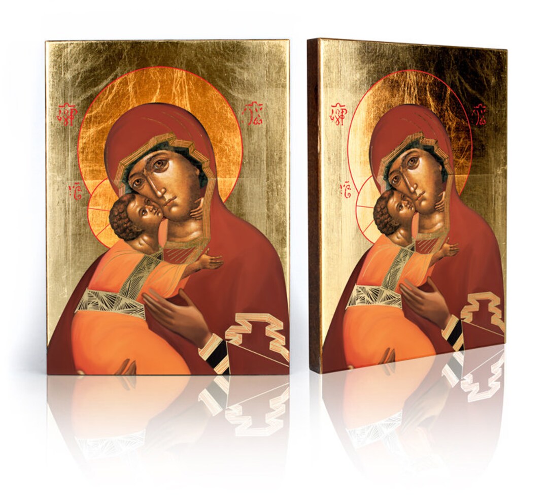 Icon of Holy Virgin With Infant Jesus, ELEUSA, Handmade Icon, Wooden ...