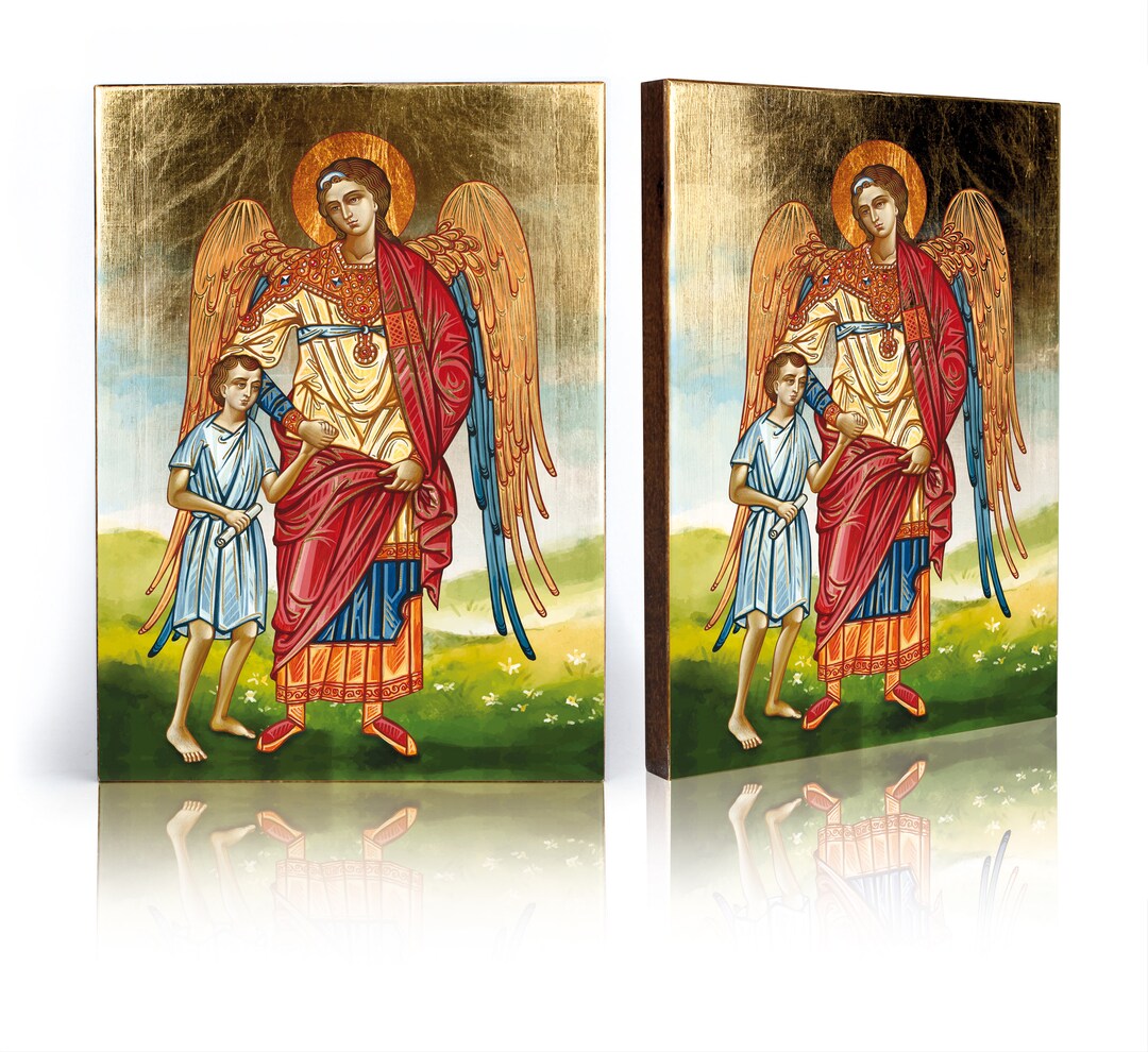 Guardian Angel Icon, Handmade Icon, Wooden Icon, Guardian Angel Nursery ...